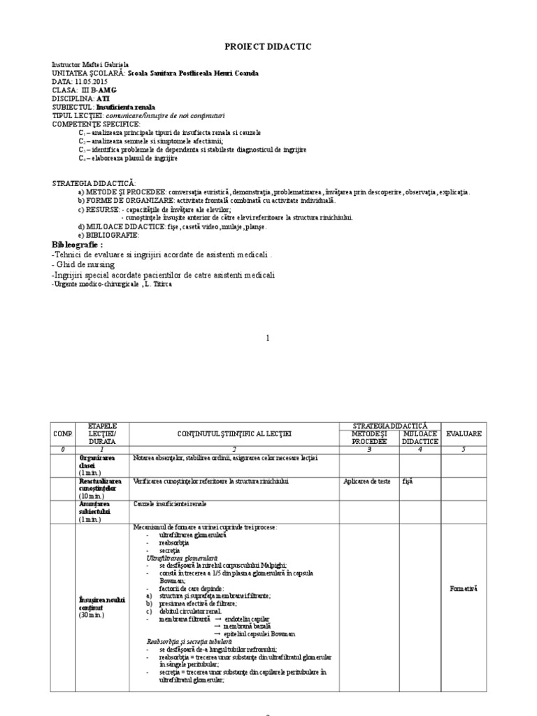 Documents - Tips - 247871861 Proiect Didactic Formarea Urinei | PDF