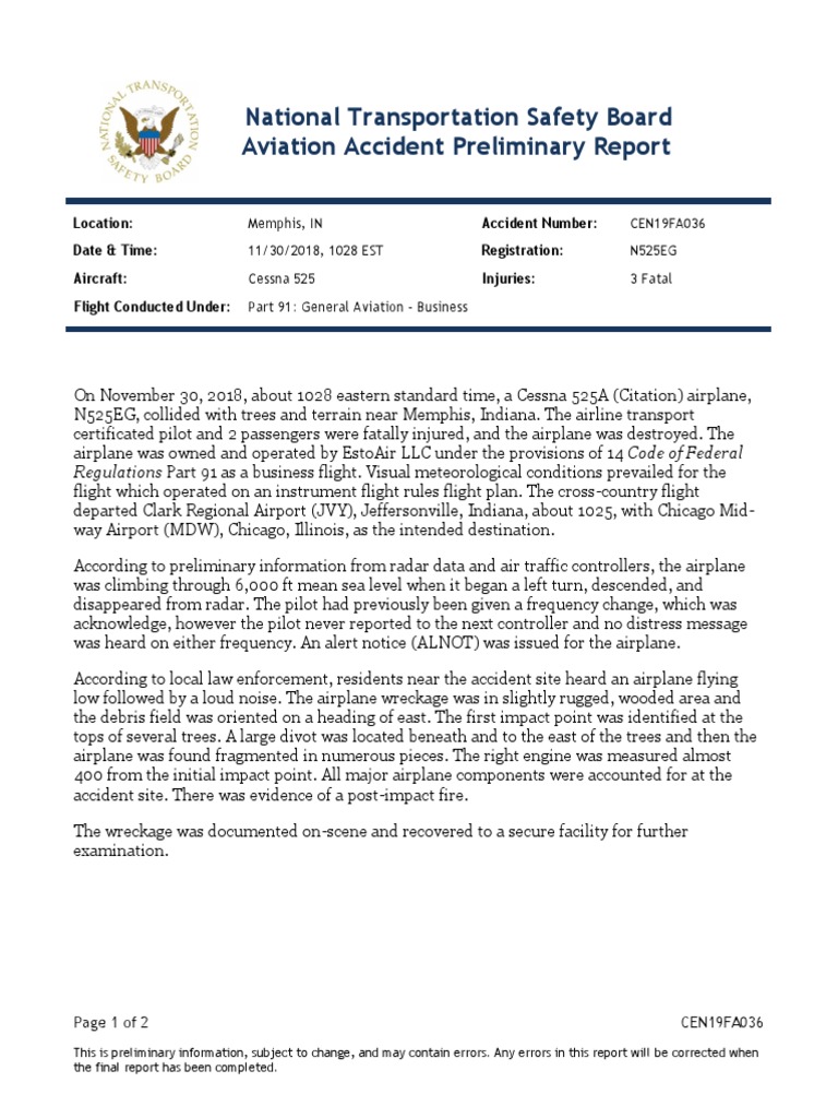 National Transportation Safety Board Aviation Accident Preliminary ...