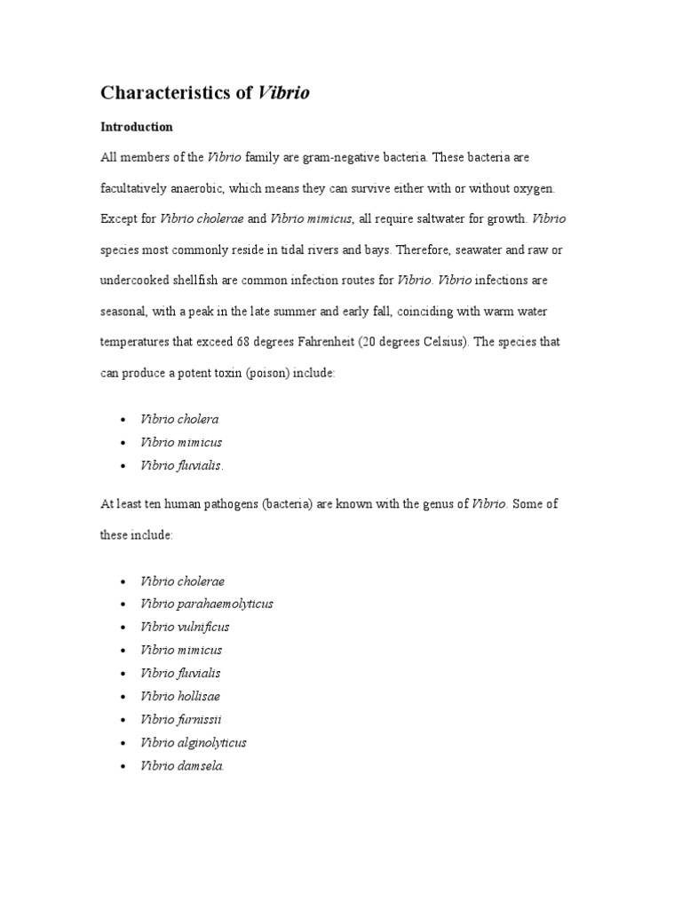Characteristics of Vibrio: Vibrio Cholera Vibrio Mimicus Vibrio ...