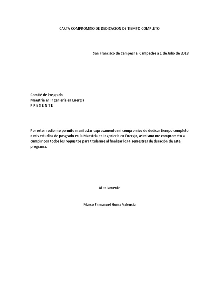 Carta Compromiso de Dedicacion de Tiempo Completo | PDF