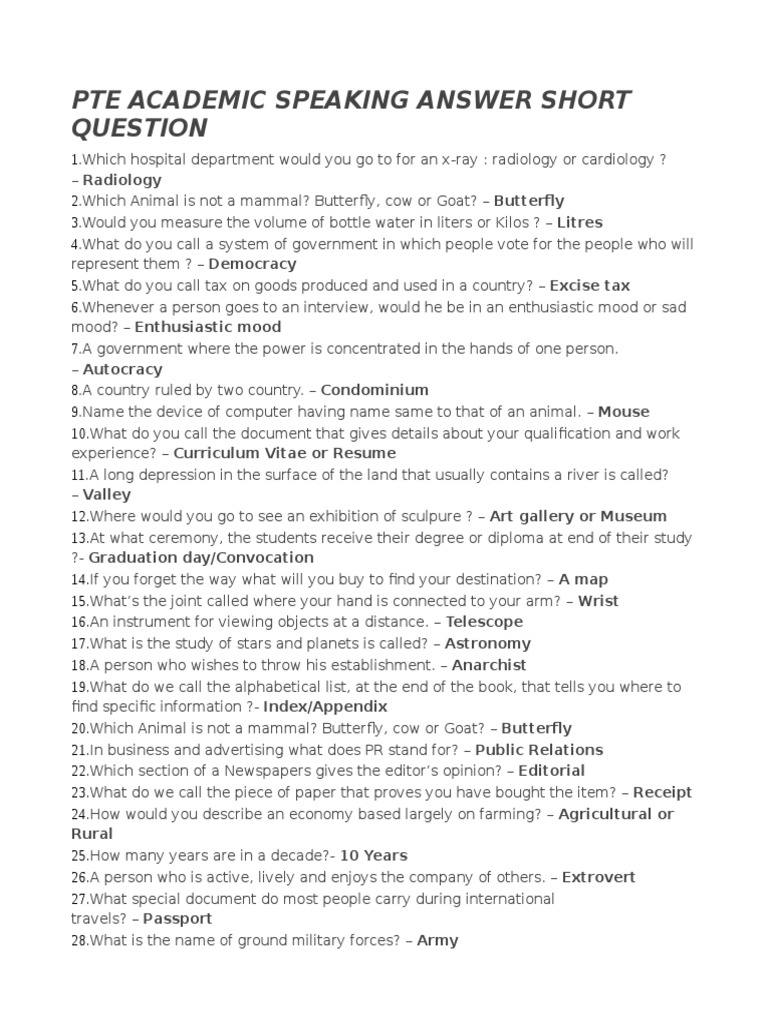 PTE Answer Short Questions | PDF | Nature