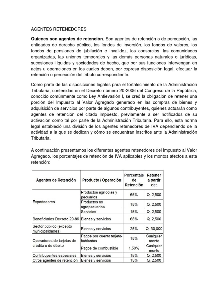 Agentes Retenedores | PDF | Impuestos | Gobierno