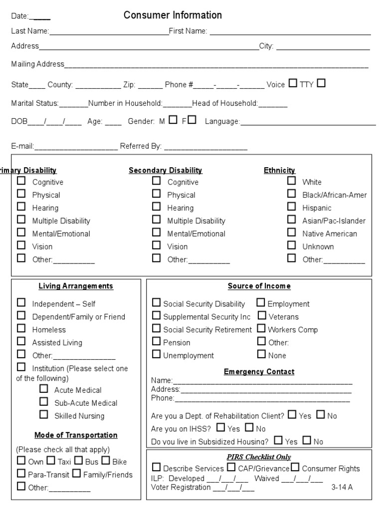 Consumer Information Form 2-15 | PDF | Disability