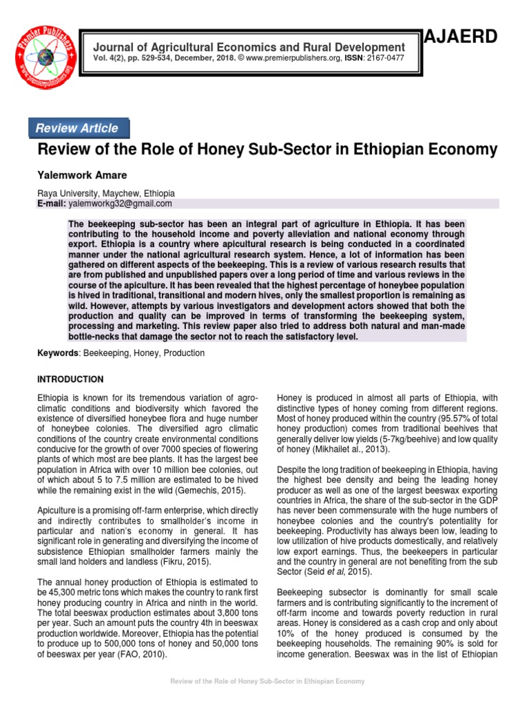Review of The Role of Honey Sub-Sector in Ethiopian Economy | PDF ...