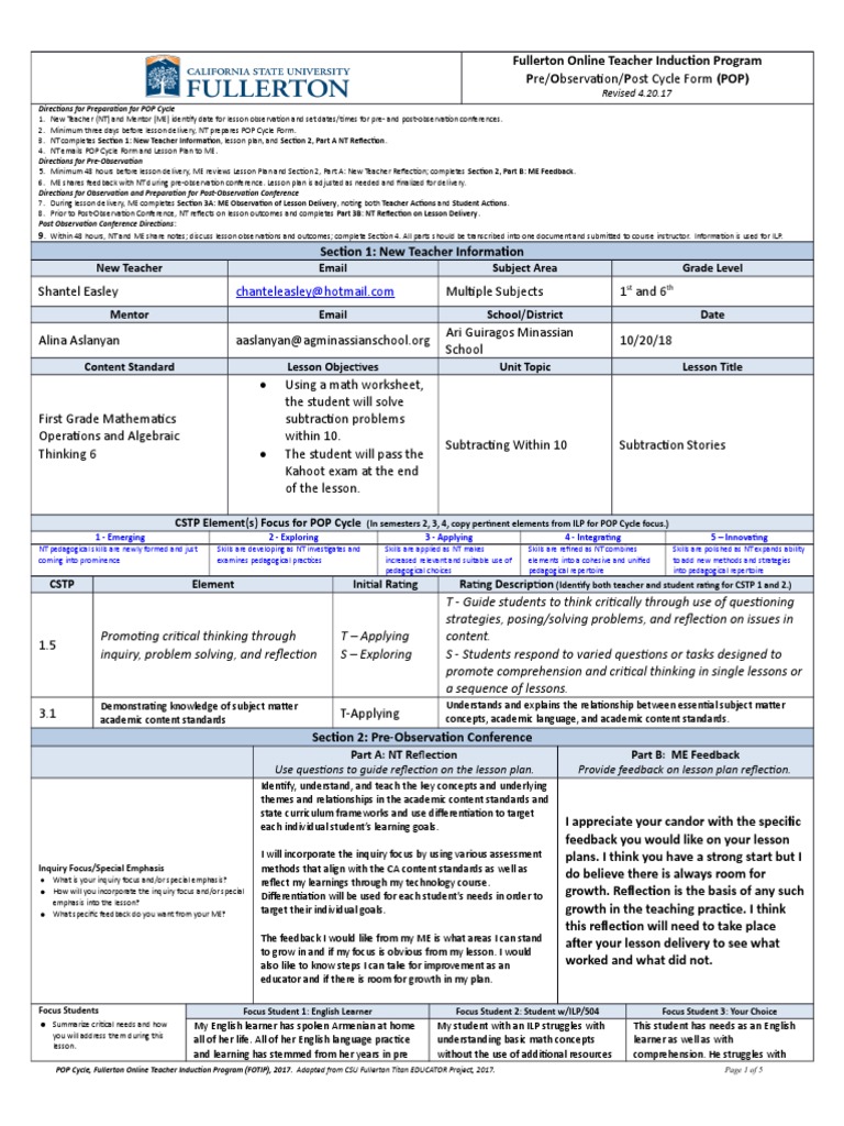 Revised 4.20.17: Use Questions To Guide Reflection On The Lesson Plan ...