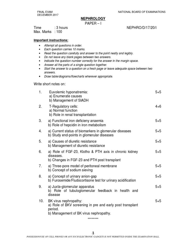 Important Instructions:: Nephrology | PDF | Kidney | Medicine