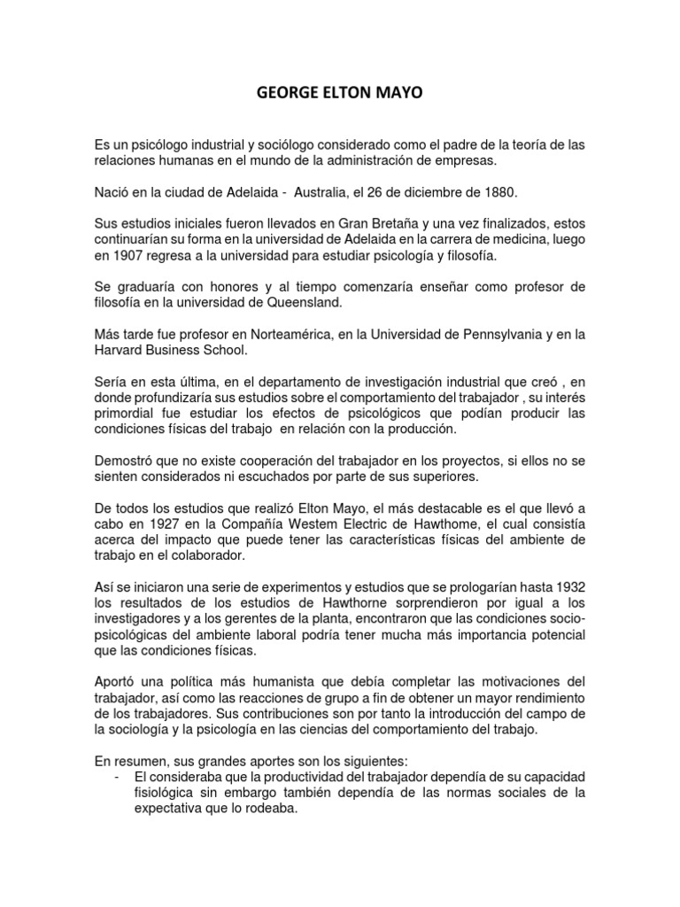 George Elton Mayo | Psicología | Ciencias del comportamiento