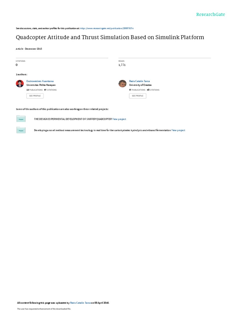 Quadcopter Attitude and Thrust Simulation Based On Simulink Platform | PDF | Quadcopter | Rotation