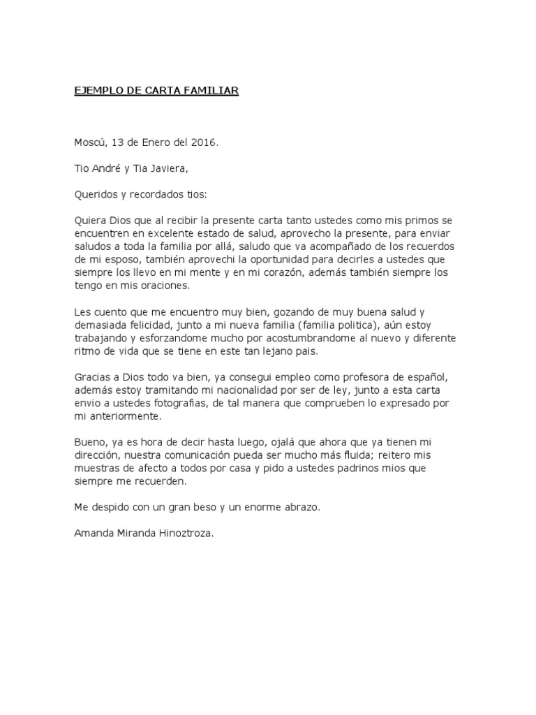 Ejemplo de Carta Familiar | PDF