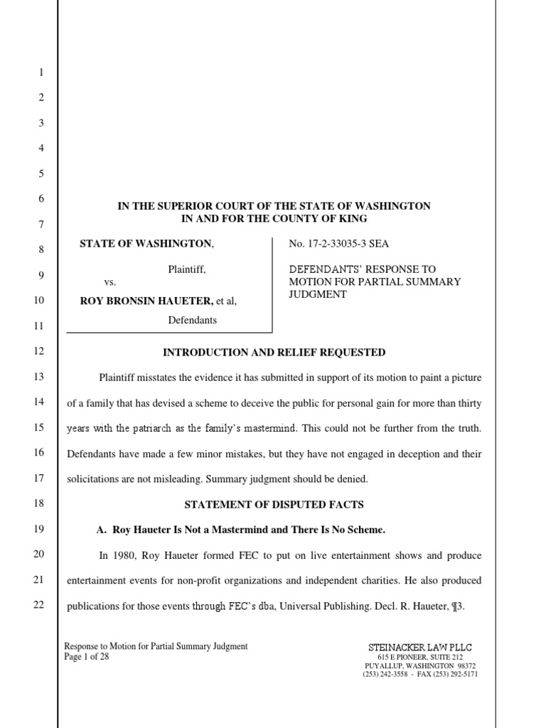 Haueter Reply To Ferguson's Motion For Partial Summary Judgement | PDF ...