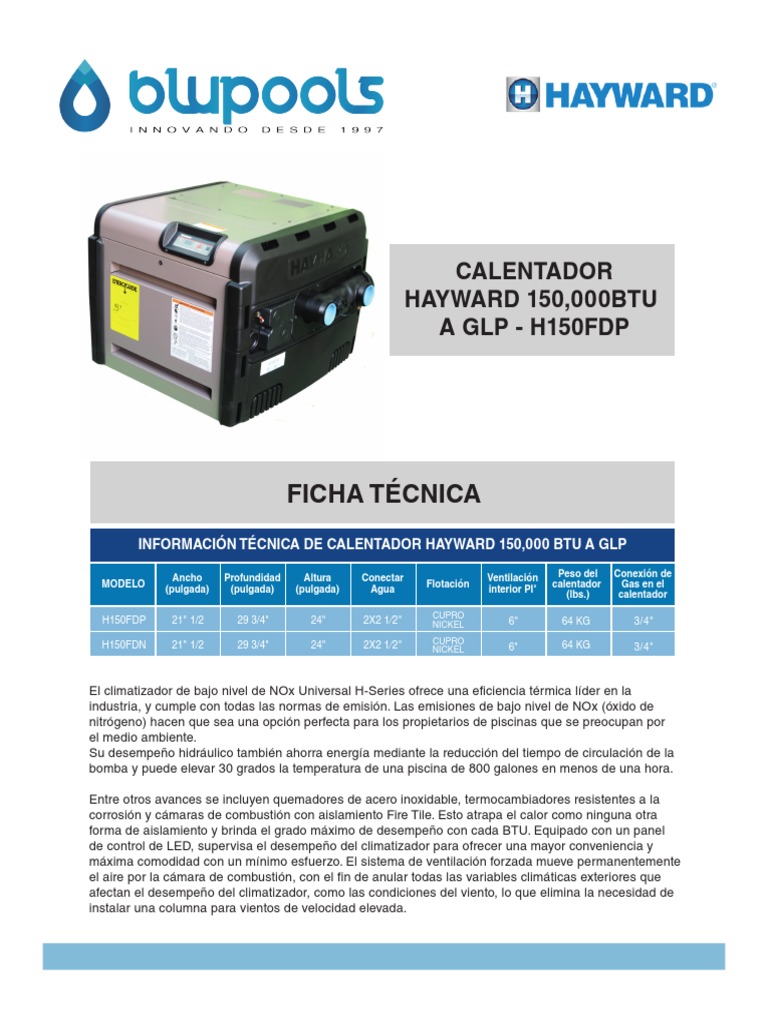 Calentador Hayward 150000BTU A GLP H150FDP PDF | PDF | Caldera ...