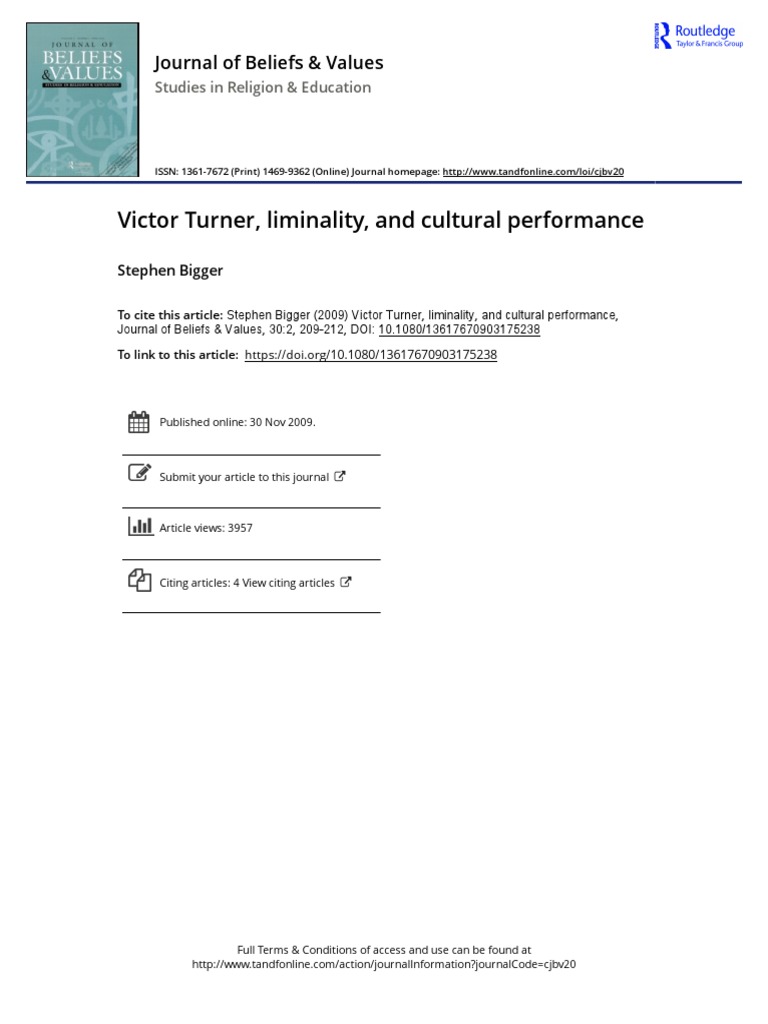 Victor Turner Liminality and Cultural Performance | PDF | Rituals ...