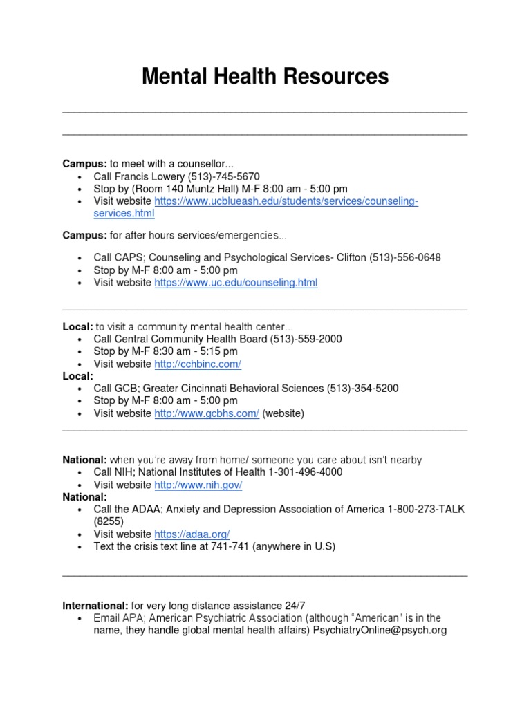 Mental Health Resources Ucba | PDF | Self-Improvement