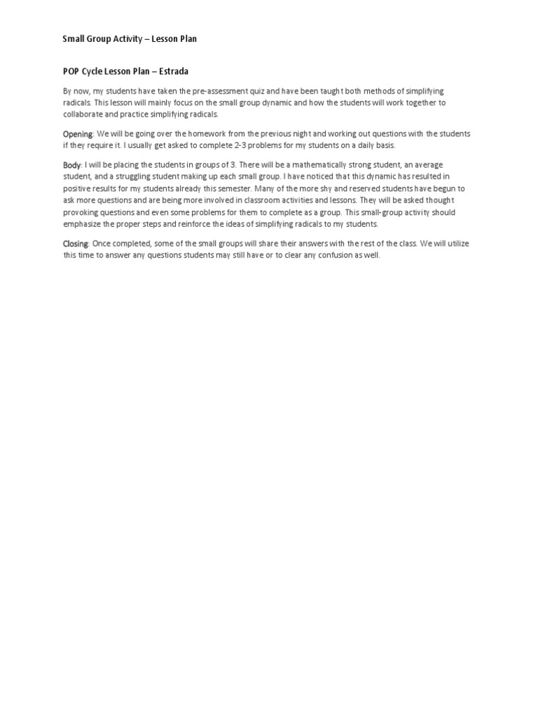 Small Group Activity - Lesson Plan | PDF | Education Theory | Behavior ...