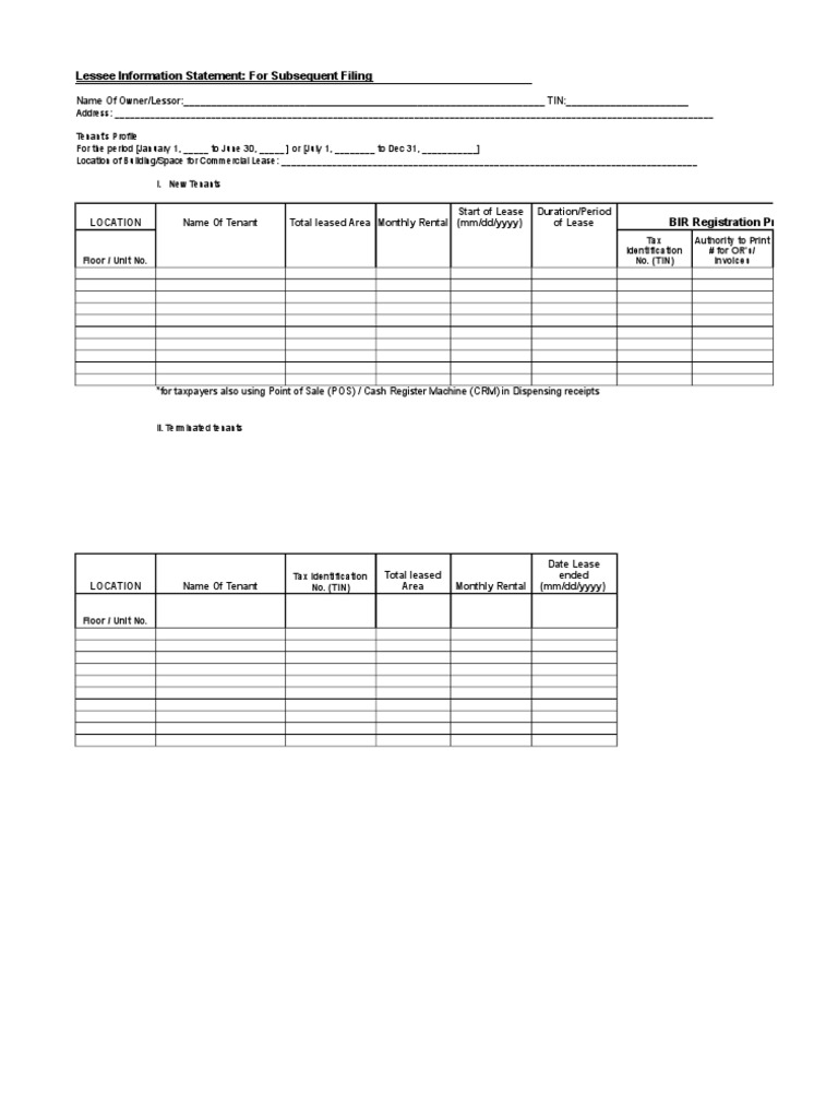 Lessee Information Statement Template | PDF