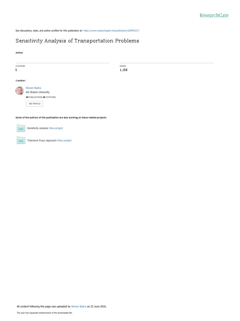 Sensitivity Analysis of Transportation Problems | PDF | Mathematical Optimization | Linear ...