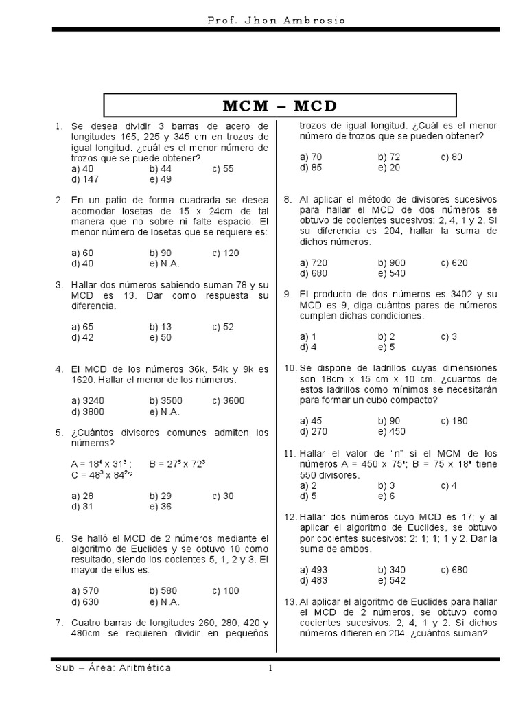MCD-MCM | Matemáticas discretas | Teoría de los números