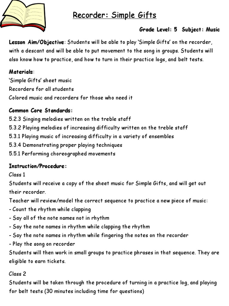 Recorder-Simple Gifts LP | PDF | Recorder (Musical Instrument) | Rhythm