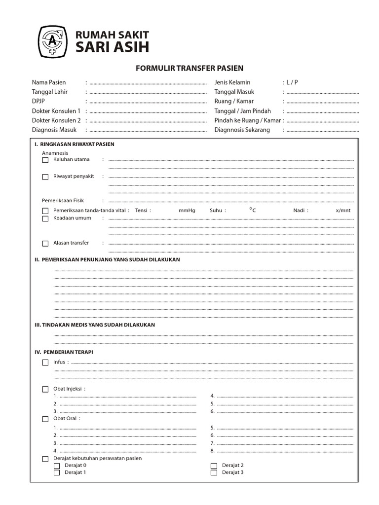 Formulir Transfer Pasien Sari Aish | PDF | Griya & Taman