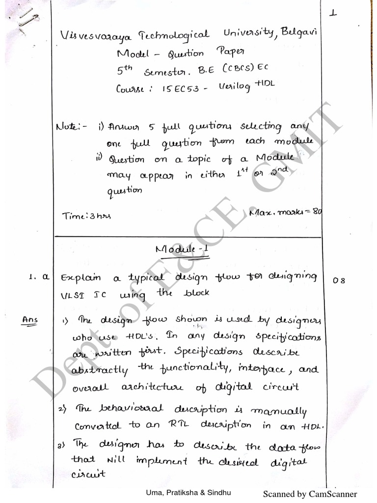 VTU HDL Model Question Paper 2018 Solution | PDF