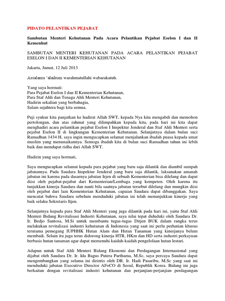 Pelantikan Pejabat Kementerian Kehutanan | PDF