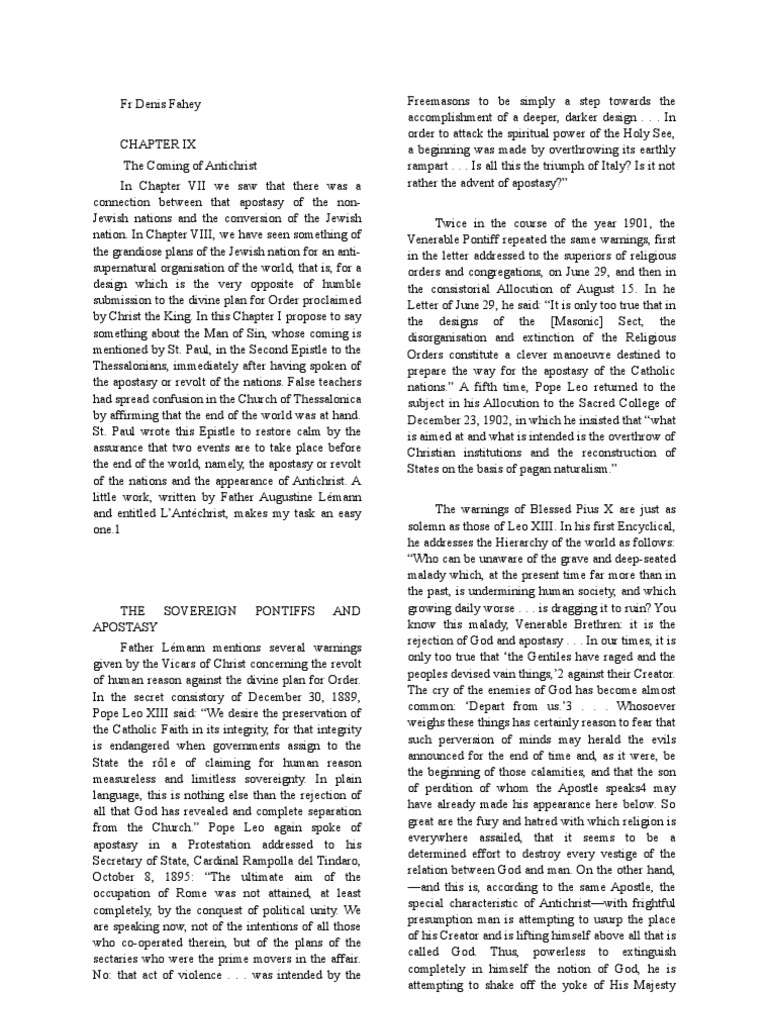 FR Denis Fahey | PDF | Antichrist | The Beast (Revelation)