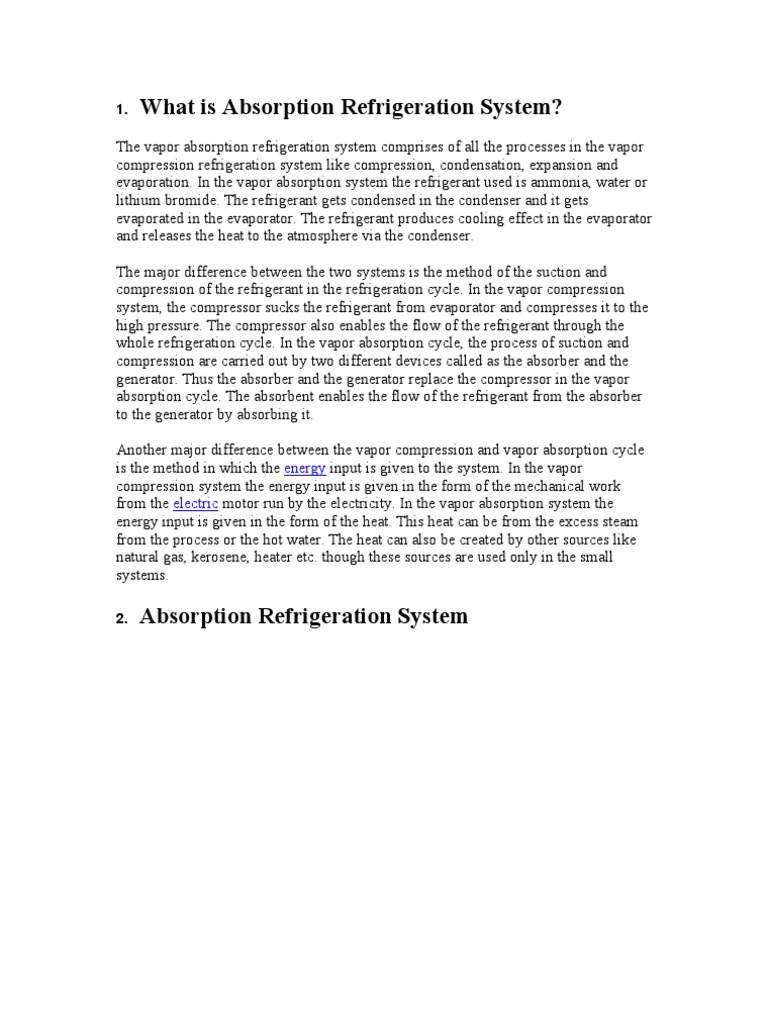 Absorption Refrigeration System Pdf Refrigeration Gas Technologies