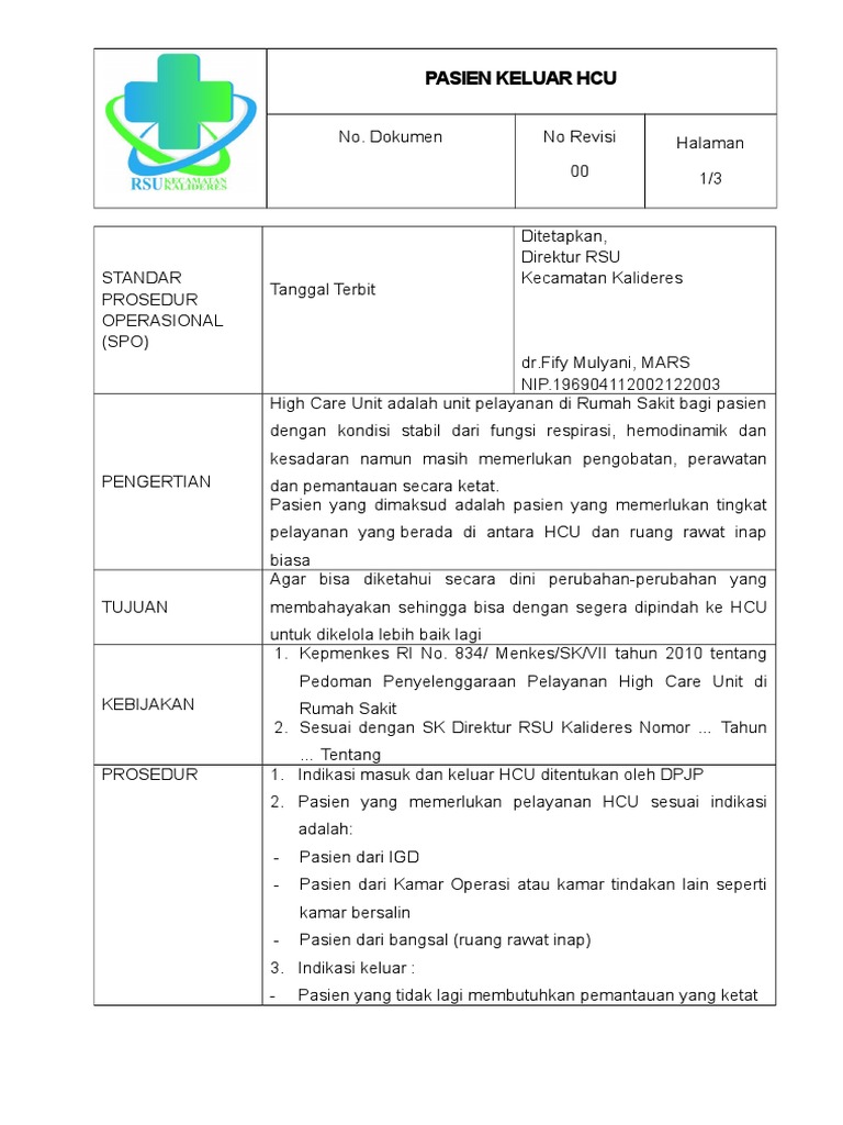 Spo Pasien Keluar Hcu | PDF