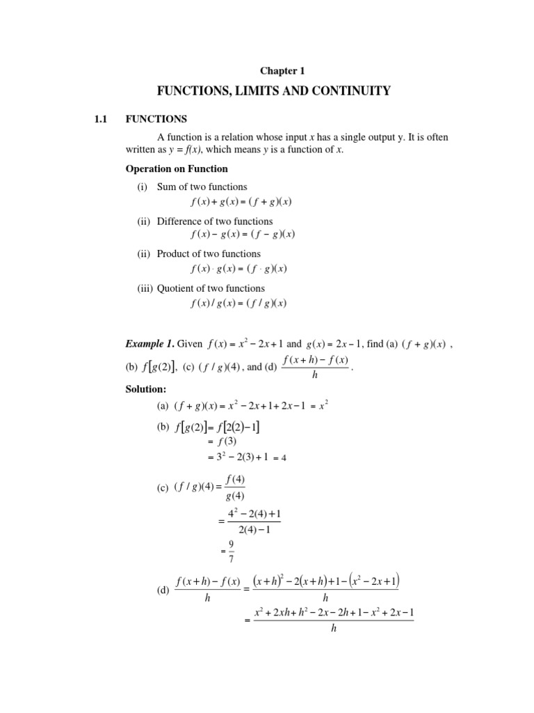 Functions, Limits and Continuity: X G F X G X F | PDF | Function (Mathematics) | Teaching ...