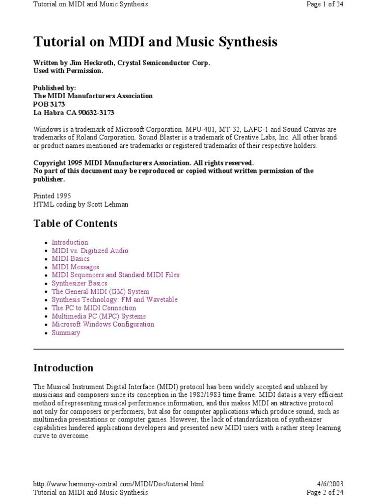 Tutorial On Midi & Music Synthesis | PDF