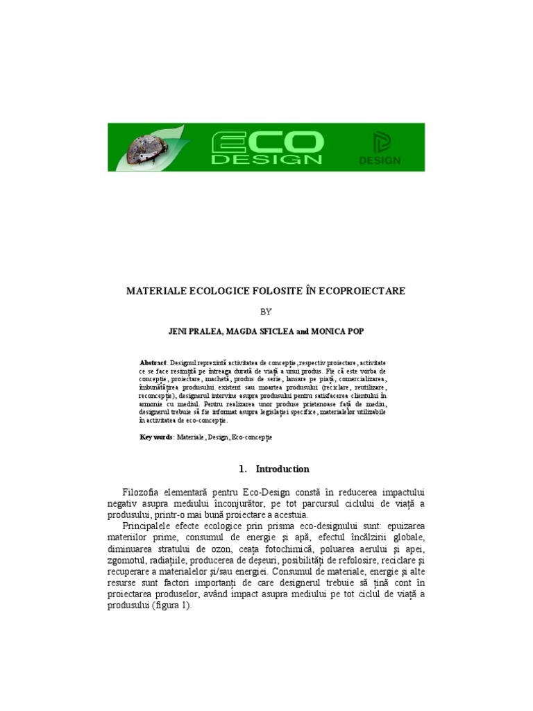 Materiale Ecologice Folosite În Ecoproiectare | PDF