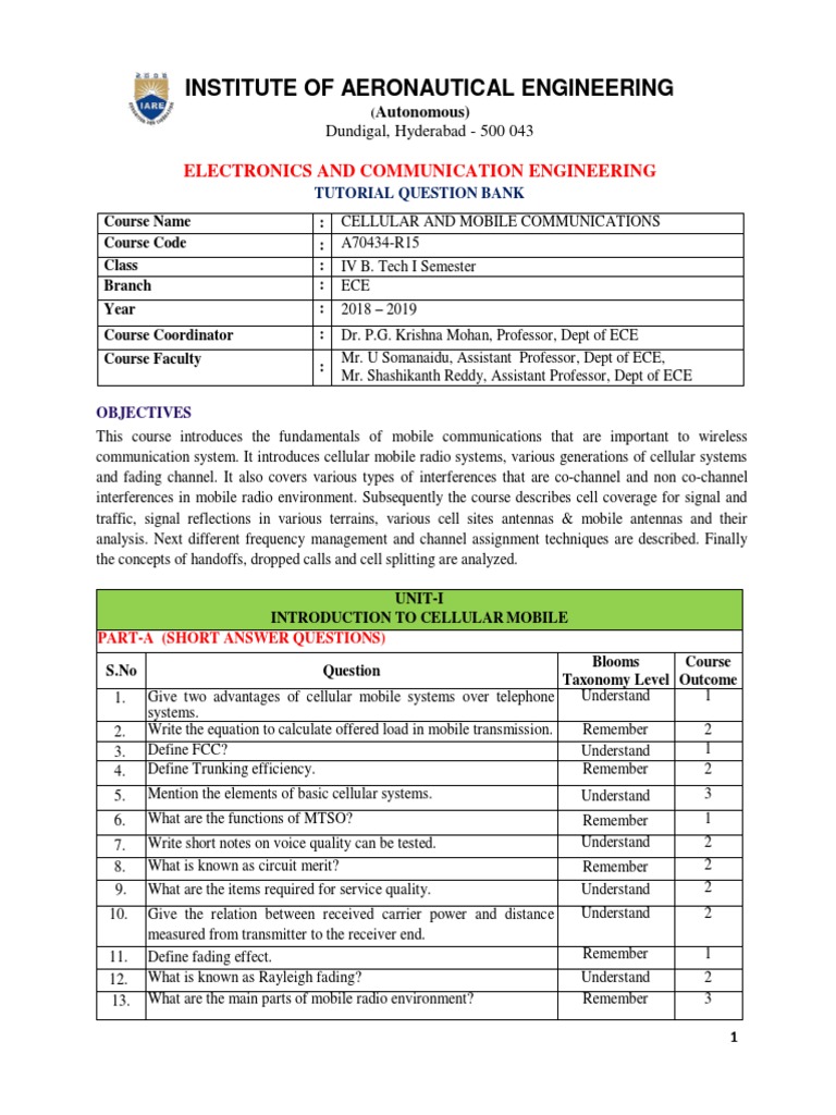 Mobile Communications Tutorial: Fundamentals of Cellular Systems, Interference, and Signal ...