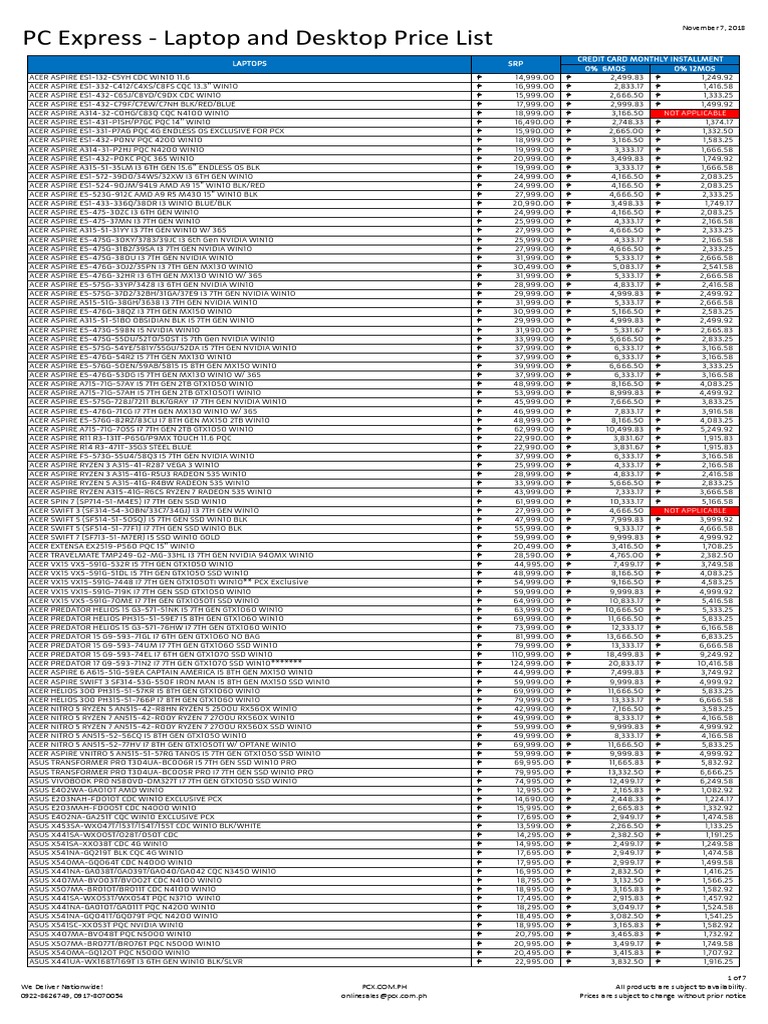 2018-11-07 - PC Express - Laptop and Desktop Price List | PDF ...