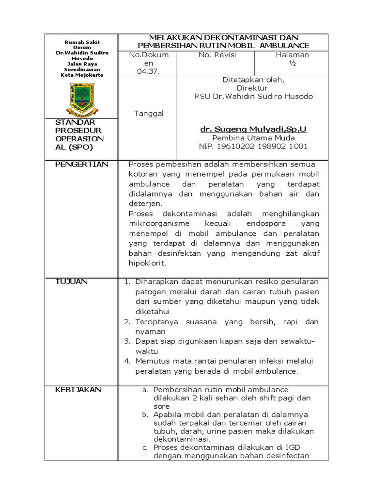 Spo Dekontaminasi Ambulance | PDF