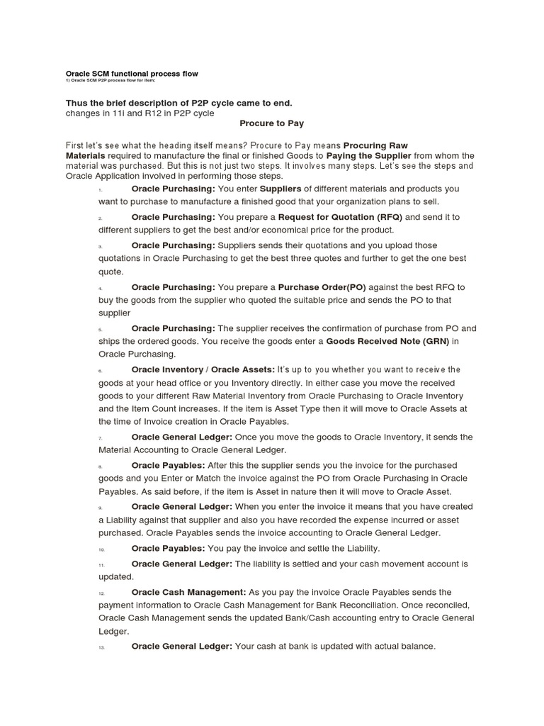 Oracle SCM Functional Process Flow | PDF | Accounts Payable | Receipt