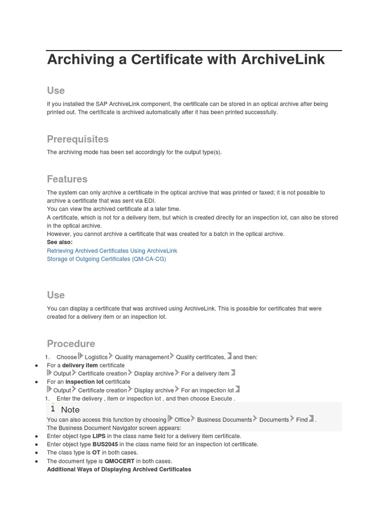 Archiving A Certificate With ArchiveLink | PDF | Logistics | Digital ...