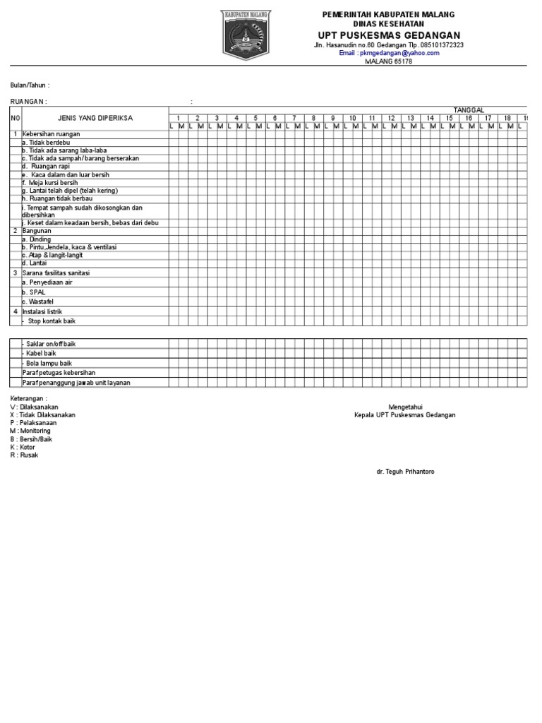 Ceklis Monitoring Kebersihan Edit Baru | PDF