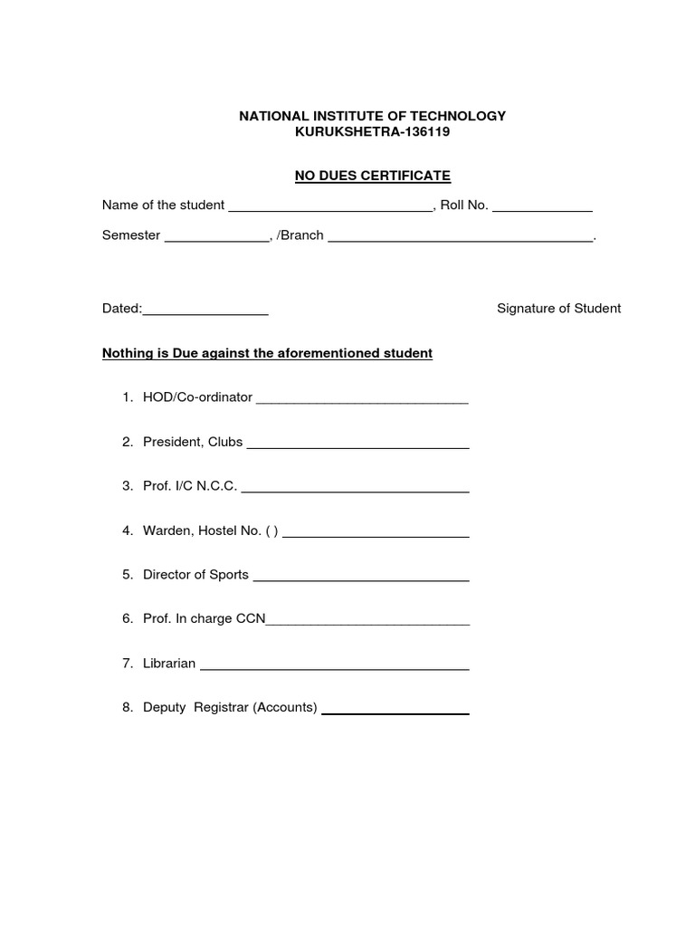 No-Dues Form PDF | PDF
