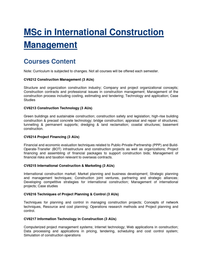 MSC in International Construction Management | PDF | Public–Private ...