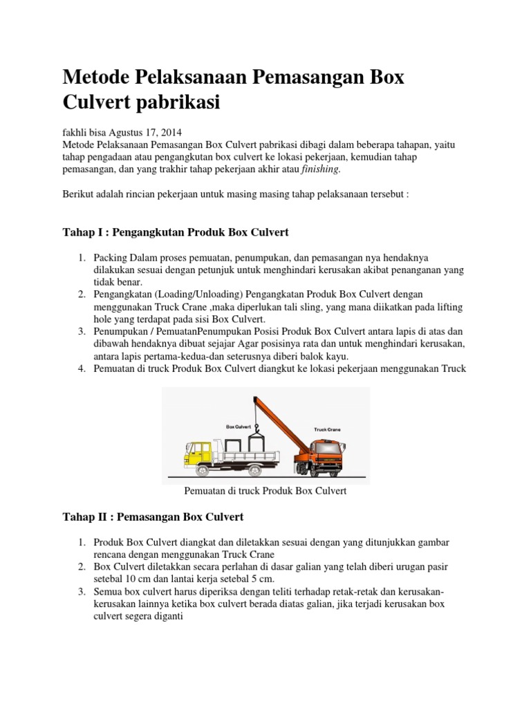 Metode Pelaksanaan Pemasangan Box Culvert | PDF