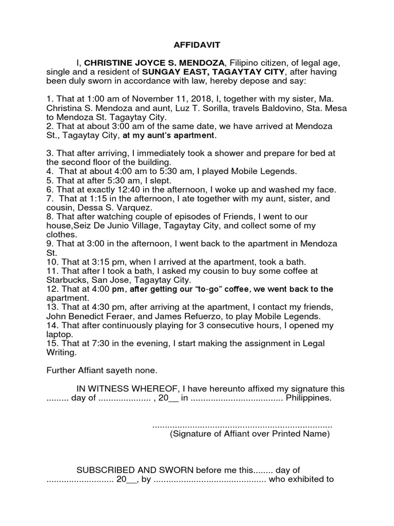 Simple Affidavit Sample | PDF | Document | Civil Law (Common Law)