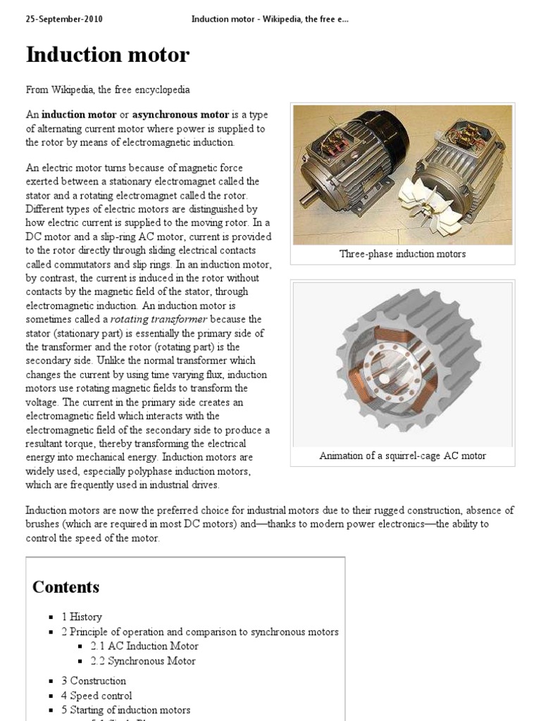 Induction Motor - Wikipedia, The Free Encyclopedia | PDF | Electric ...
