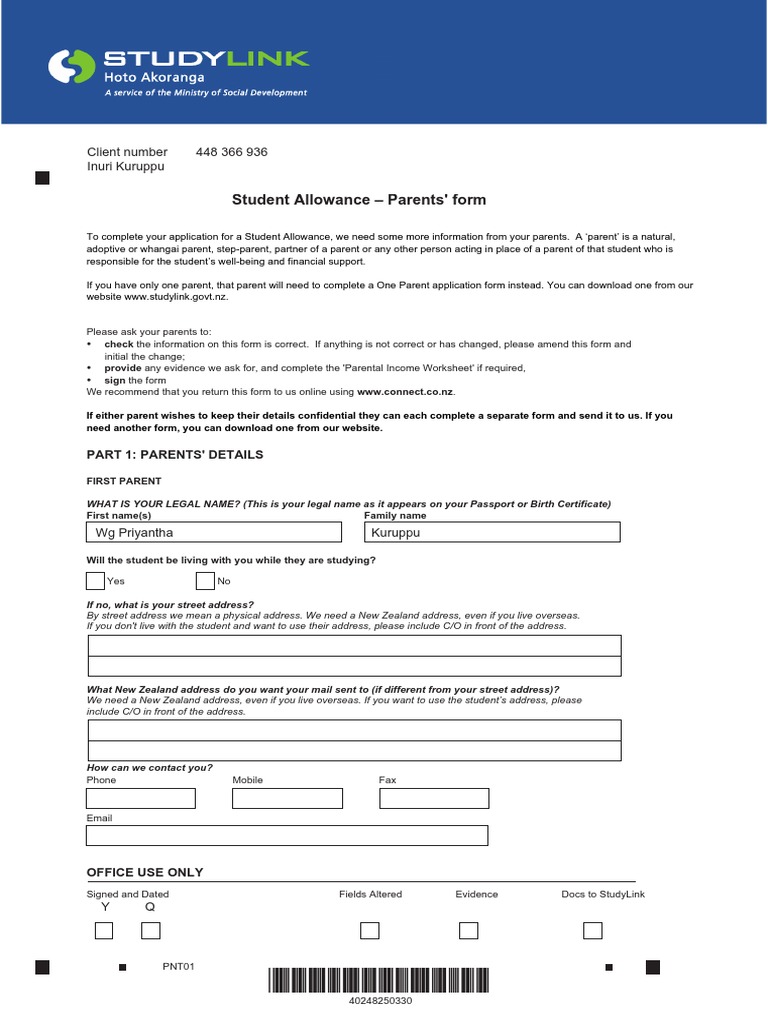 2019 Studylink Parents Form PDF | PDF | Employee Benefits | Pension