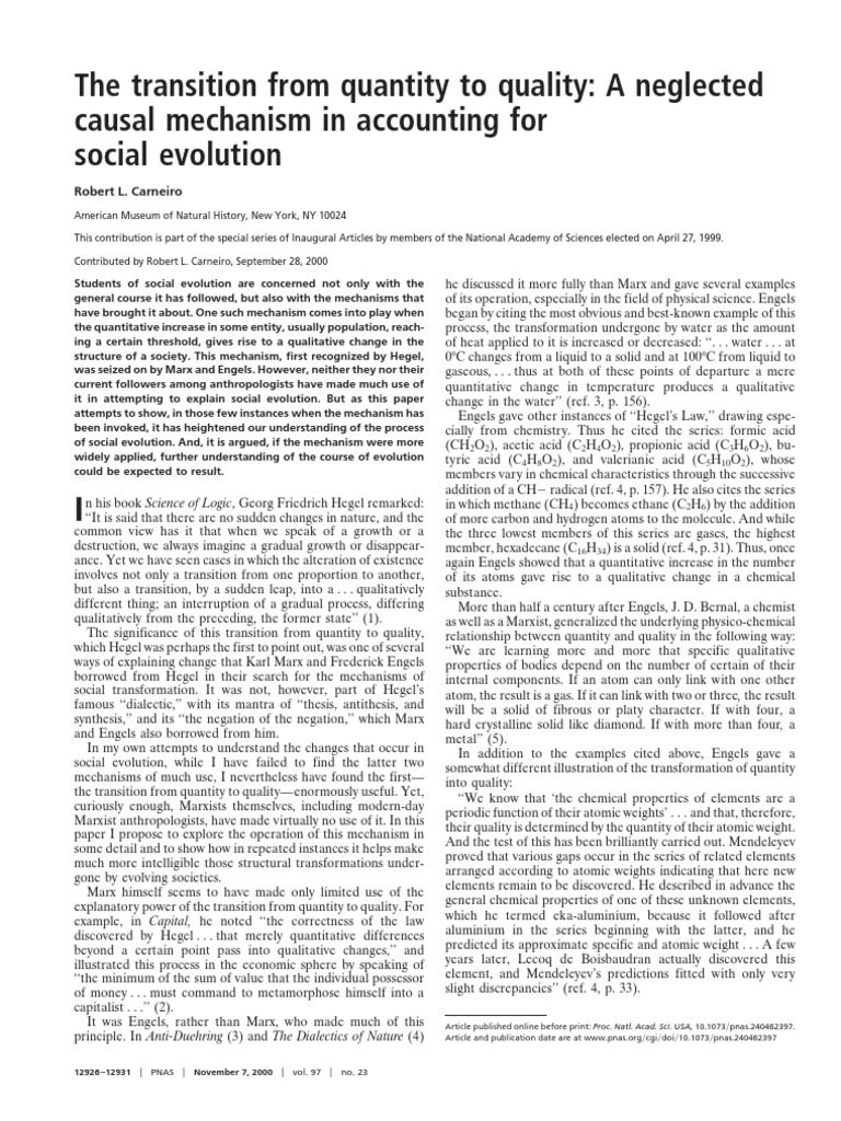 The Transition From Quantity To Quality A Neglected Causal Mechanism in ...
