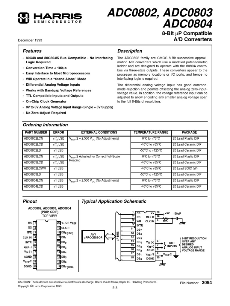 ADC0802 ADC0803 ADC0804 (Harris) | PDF | Analog To Digital Converter ...