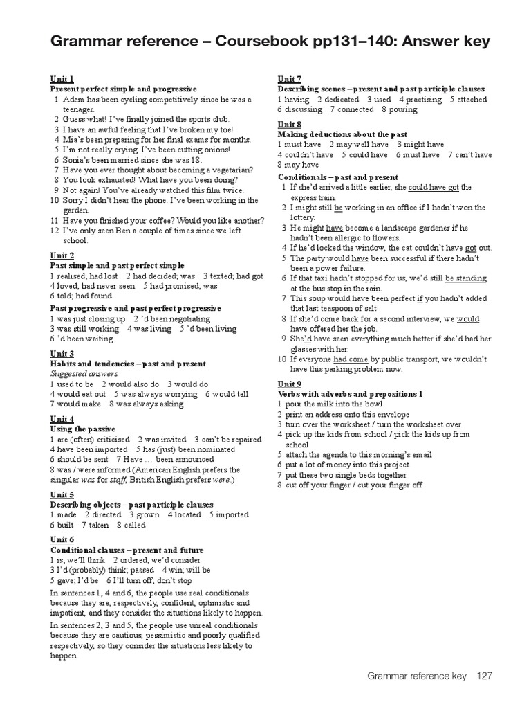 Grammar Ref Answer Key 127-128 | PDF | Grammar | Syntax