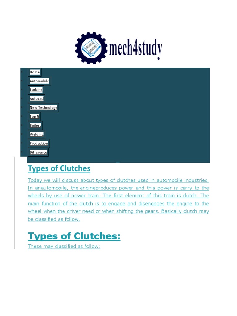Types of Clutches | PDF | Clutch | Automatic Transmission