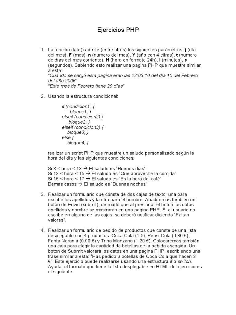 Ejercicios PHP PDF | PDF | Php | Informática
