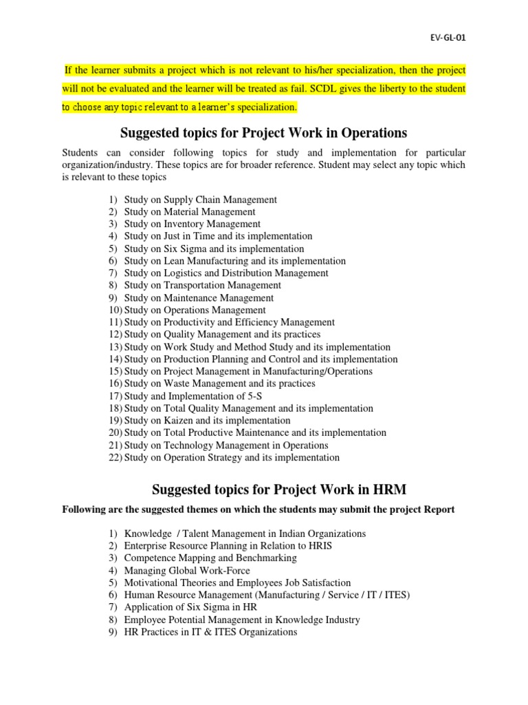 Project Topics for Specializations | PDF | Human Resource Management ...