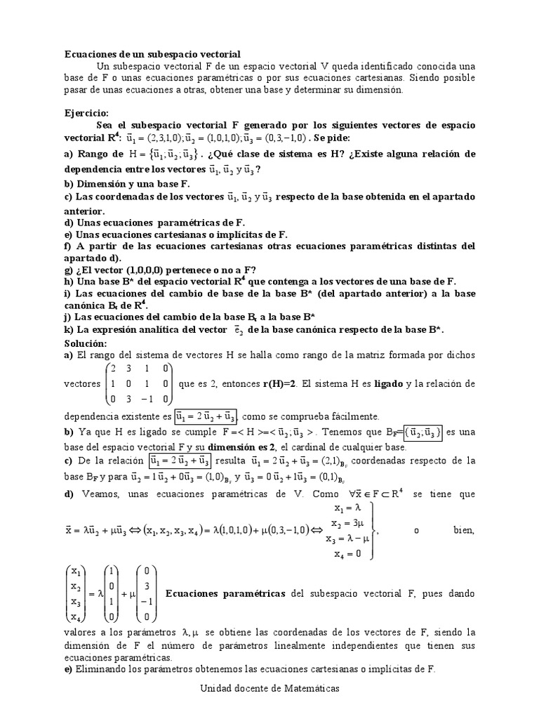 Ecuaciones de Un Subespacio Vectorial - 2 Págs Ocr | PDF | Base ...